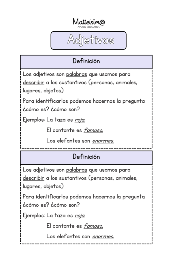Foldable adjetivos – Matteisima